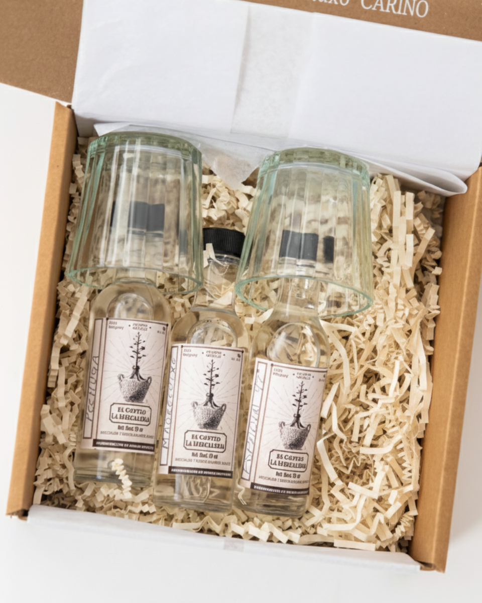 Cata de Mezcal Mini | 3 botellas de 50 ml + Snack – Muxo Regalos